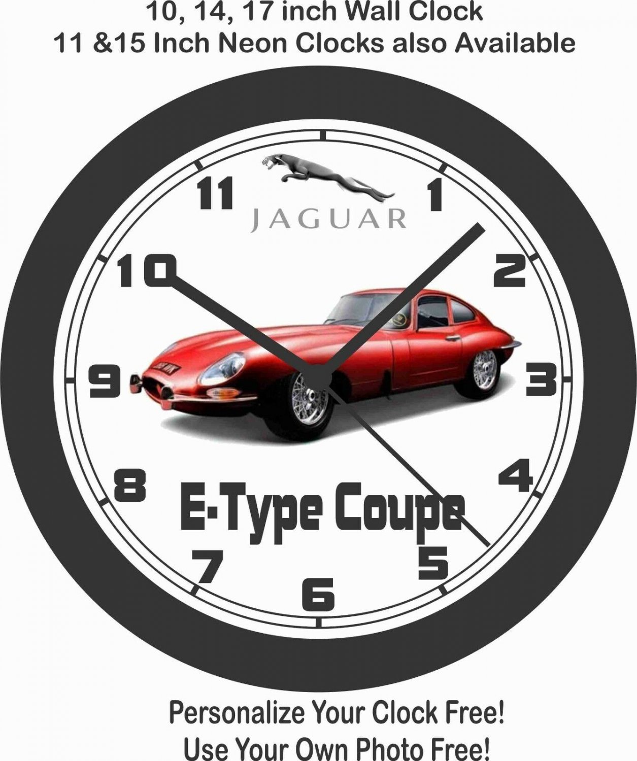 1961 JAGUAR E-TYPE CONVERTIBLE BIG 10,14,17 INCH WALL CLOCK-FREE USA SHIP