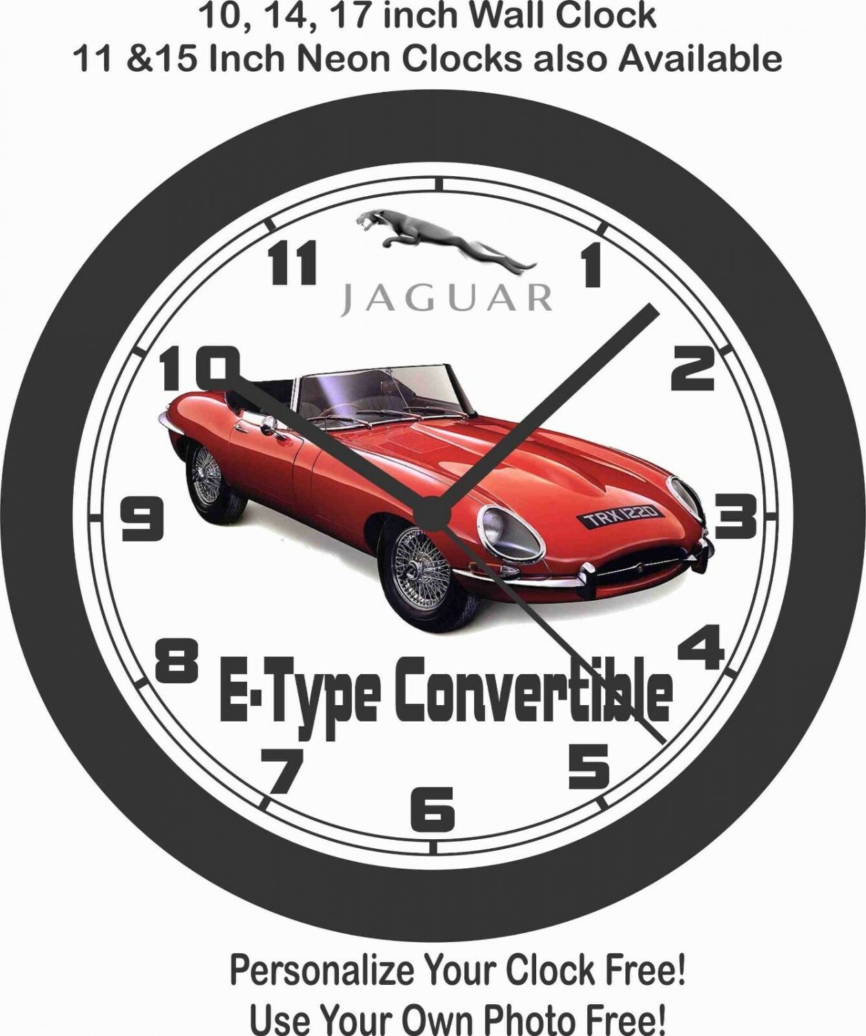 1961 JAGUAR E-TYPE CONVERTIBLE BIG 10,14,17 INCH WALL CLOCK-FREE USA SHIP