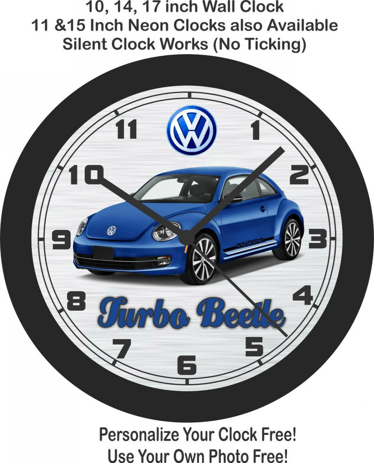 Volkswagen Turbo Beetle (Blue) Wall Clock-Free US Ship