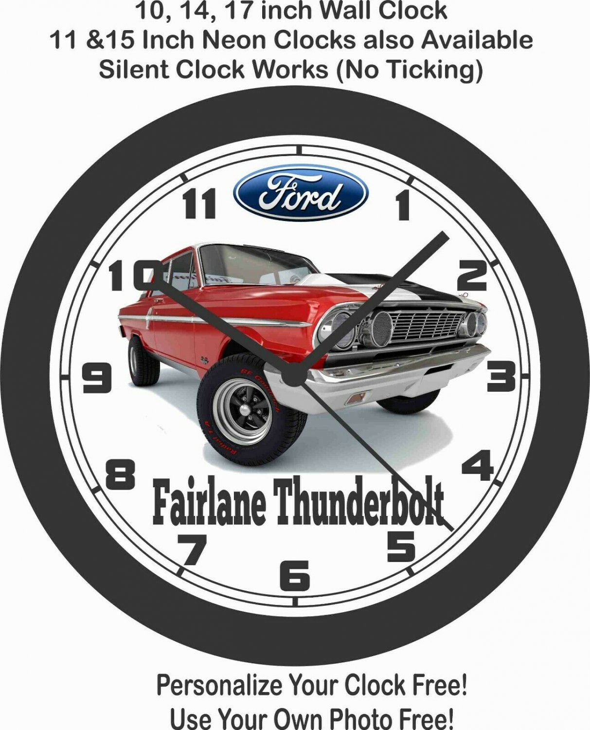 1964 FORD FAIRLANE THUNDERBOLT WALL CLOCK-MUSTANG, GALAXIE, CHEVROLET