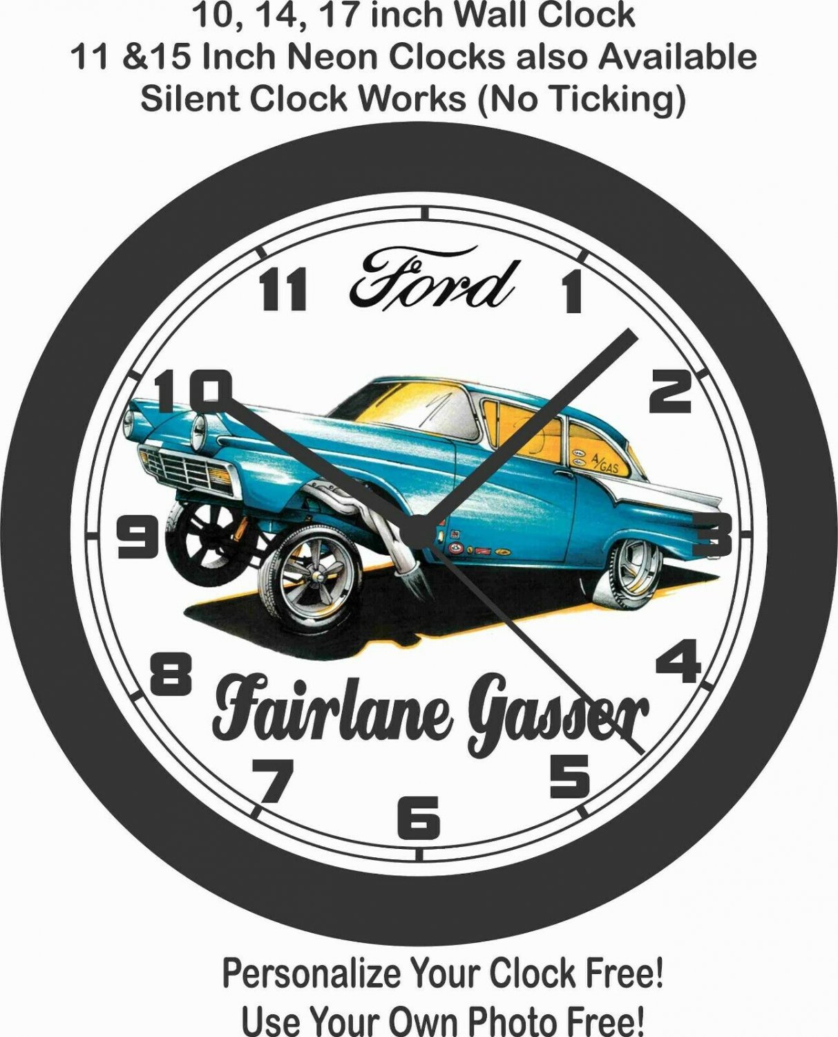 1957 FORD FAIRLANE GASSER RACE CAR WALL CLOCK-FREE USA SHIP!