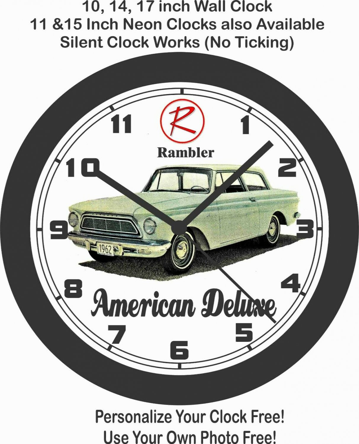 1962 RAMBLER AMERICAN DELUXE 2-DOOR SEDAN WALL CLOCK-FREE USA SHIP!-AMC