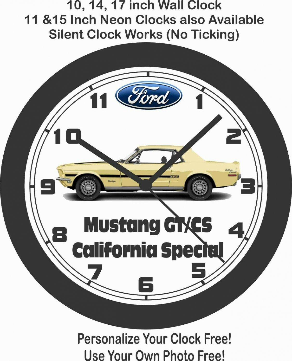 1968 FORD MUSTANG GT/CS CALIFORNIA SPECIAL WALL CLOCK-CAMARO, SHELBY ...