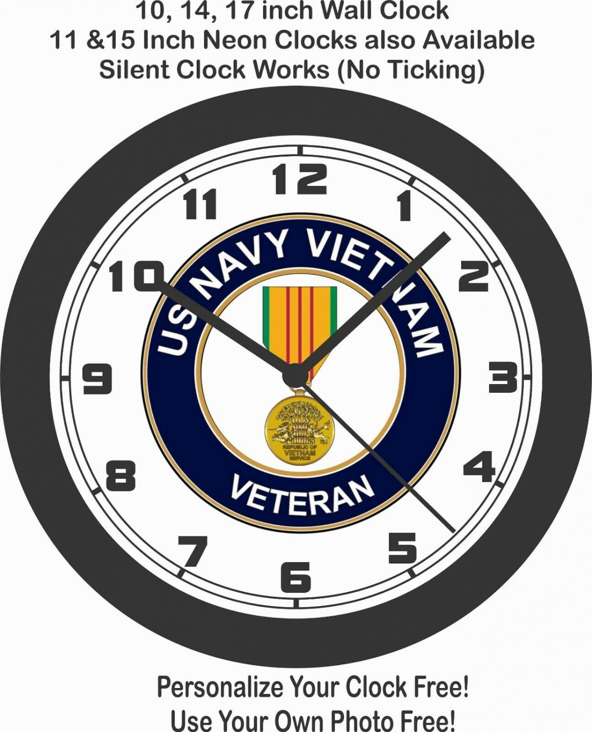 VIETNAM U.S. NAVY VETERAN WALL CLOCK-ARMY, MARINES, AIR FORCE