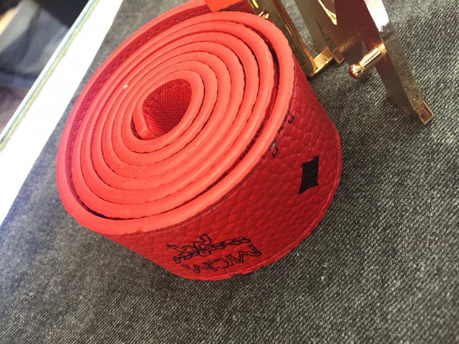 MCM - RED DESIGNER BELT GENUINE LEATHER (SIZES 32-40)