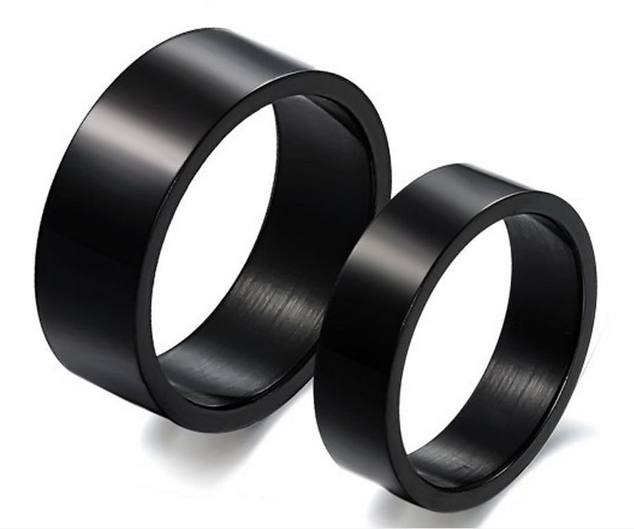 USA 2Pcs Black Titanium Steel Couple Ring Wedding Band Promise ...