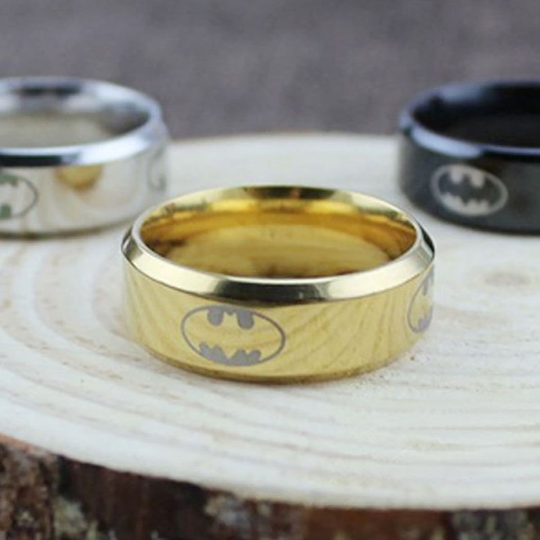 USA 6MM Polished Gold Batman Ring Stainless Steel Men Ring Band
