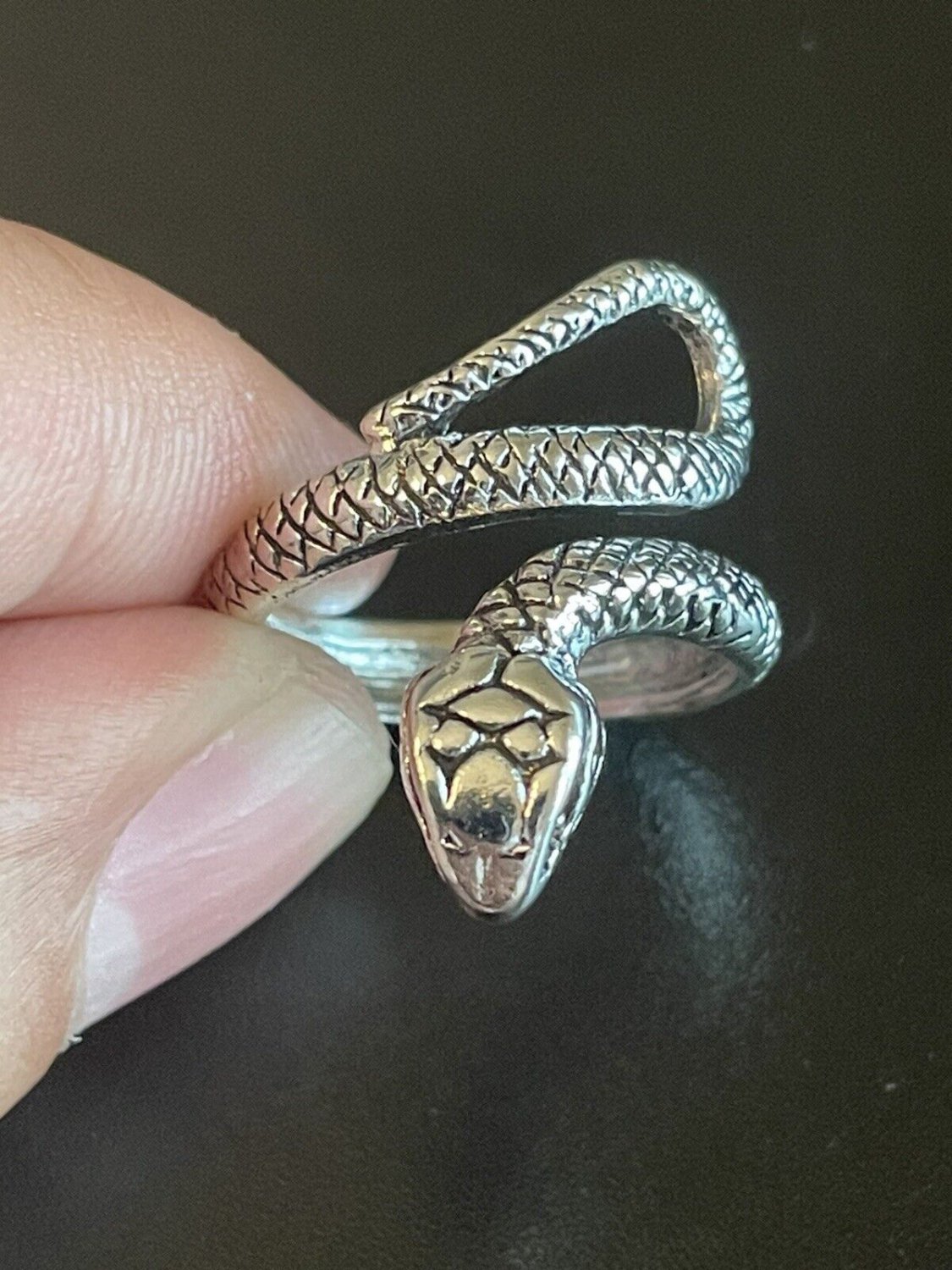Silver Snake Woman Finger Wrap Ring Size 8