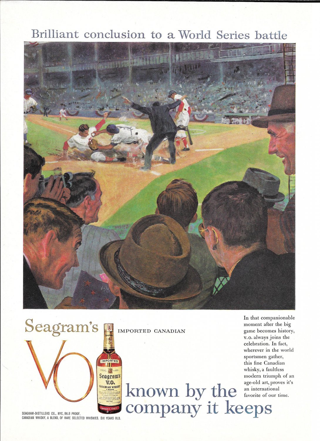 1958 Seagram's V.O. Whisky Brilliant Conclusion To World Series Baseball Ad