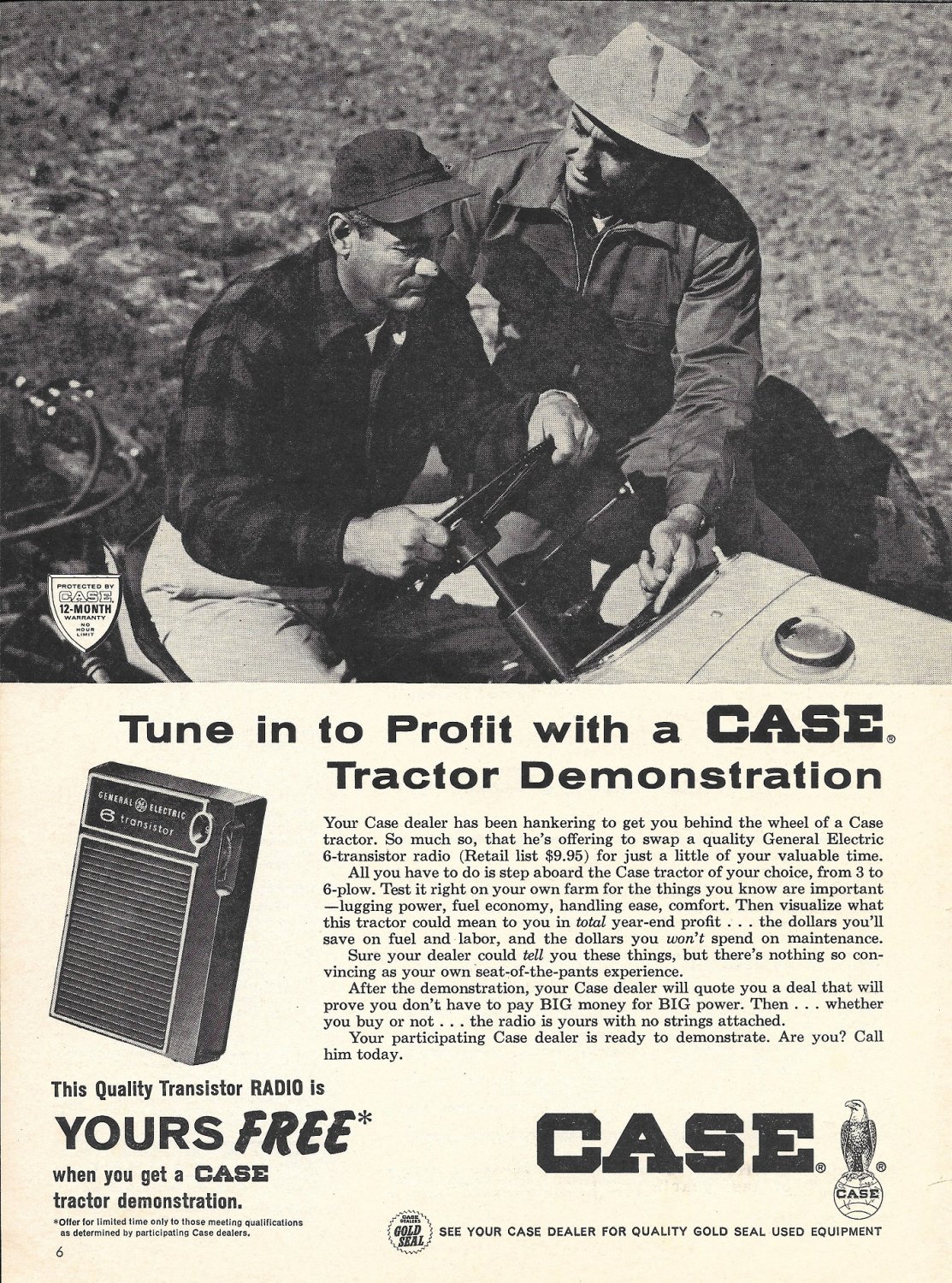 1964 Case Tractor Demo Ad GE Transistor Radio