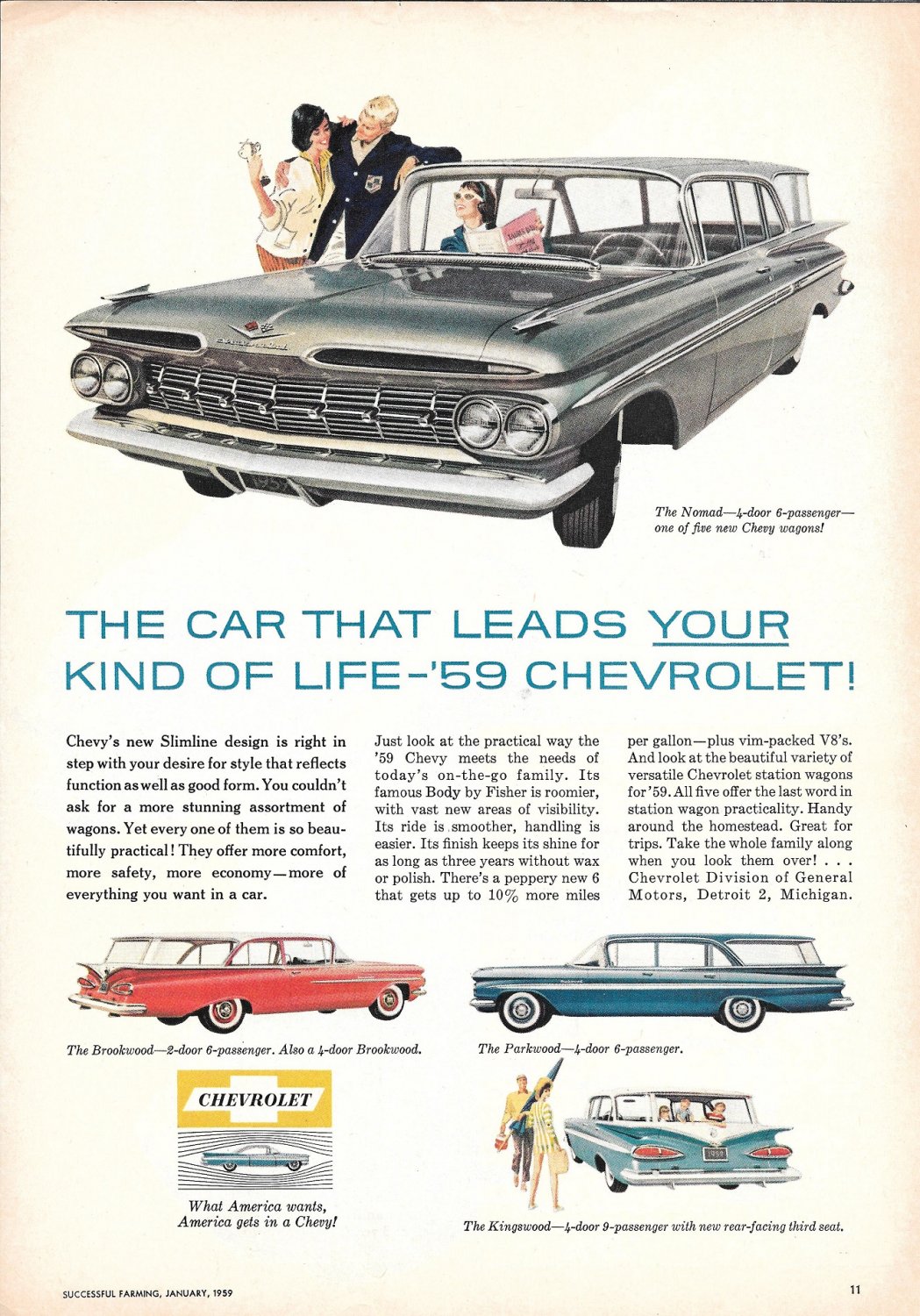 1959 Chevrolet Cars Nomad Brookwood Parkwood Kingswood Station Wagons Ad