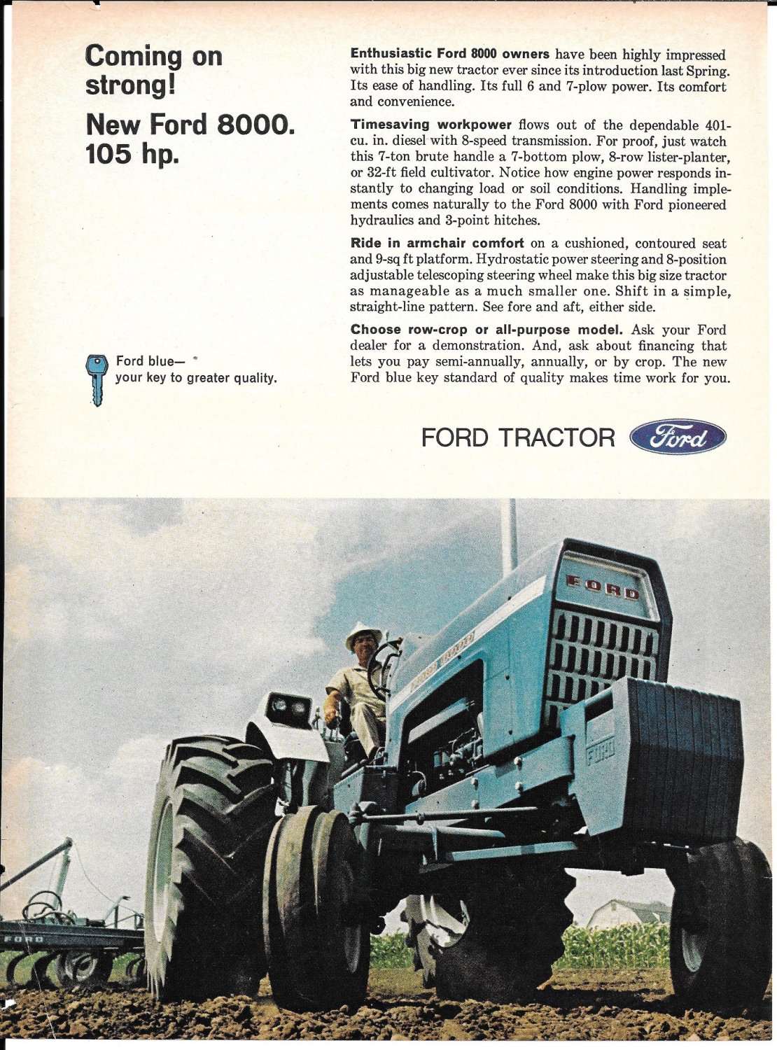 1968 Ford Blue Model 8000 Tractor Ad Coming On Strong