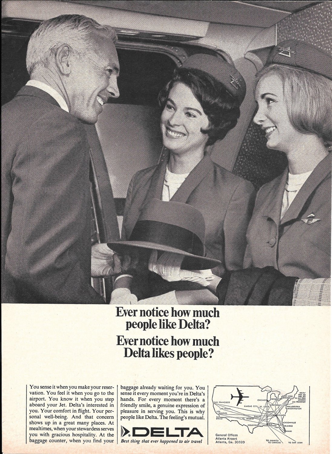 1966 Delta Airlines Stewardess & Passenger Ad