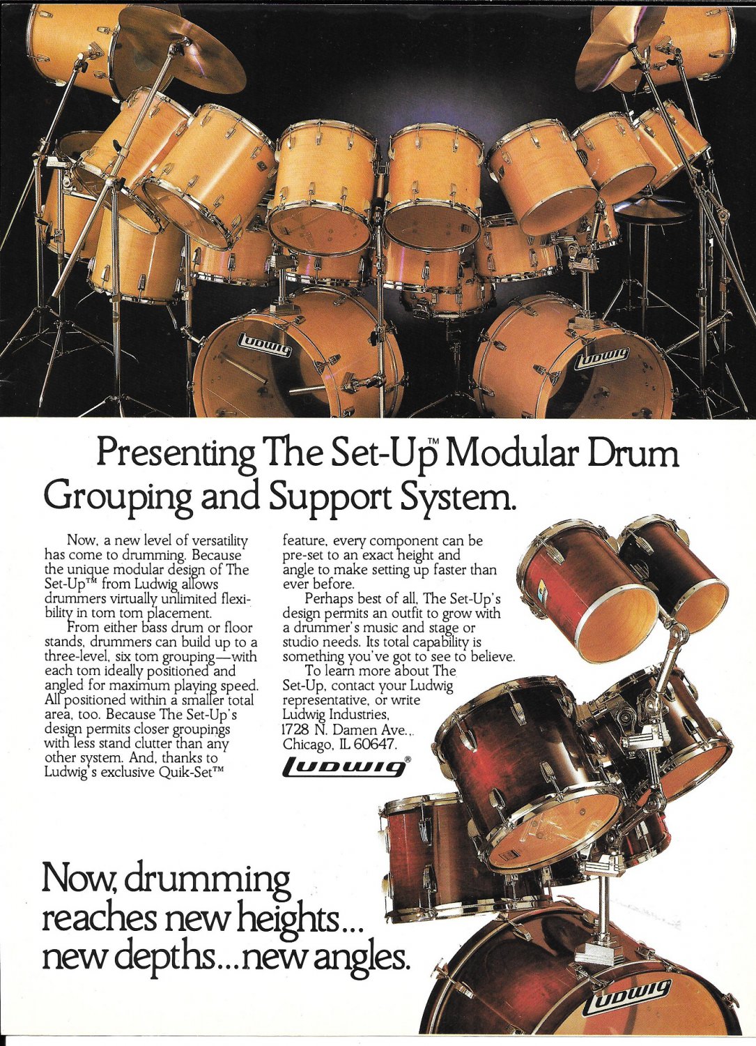 1982 Ludwig Set Up Modular Drum Grouping & Support System Ad