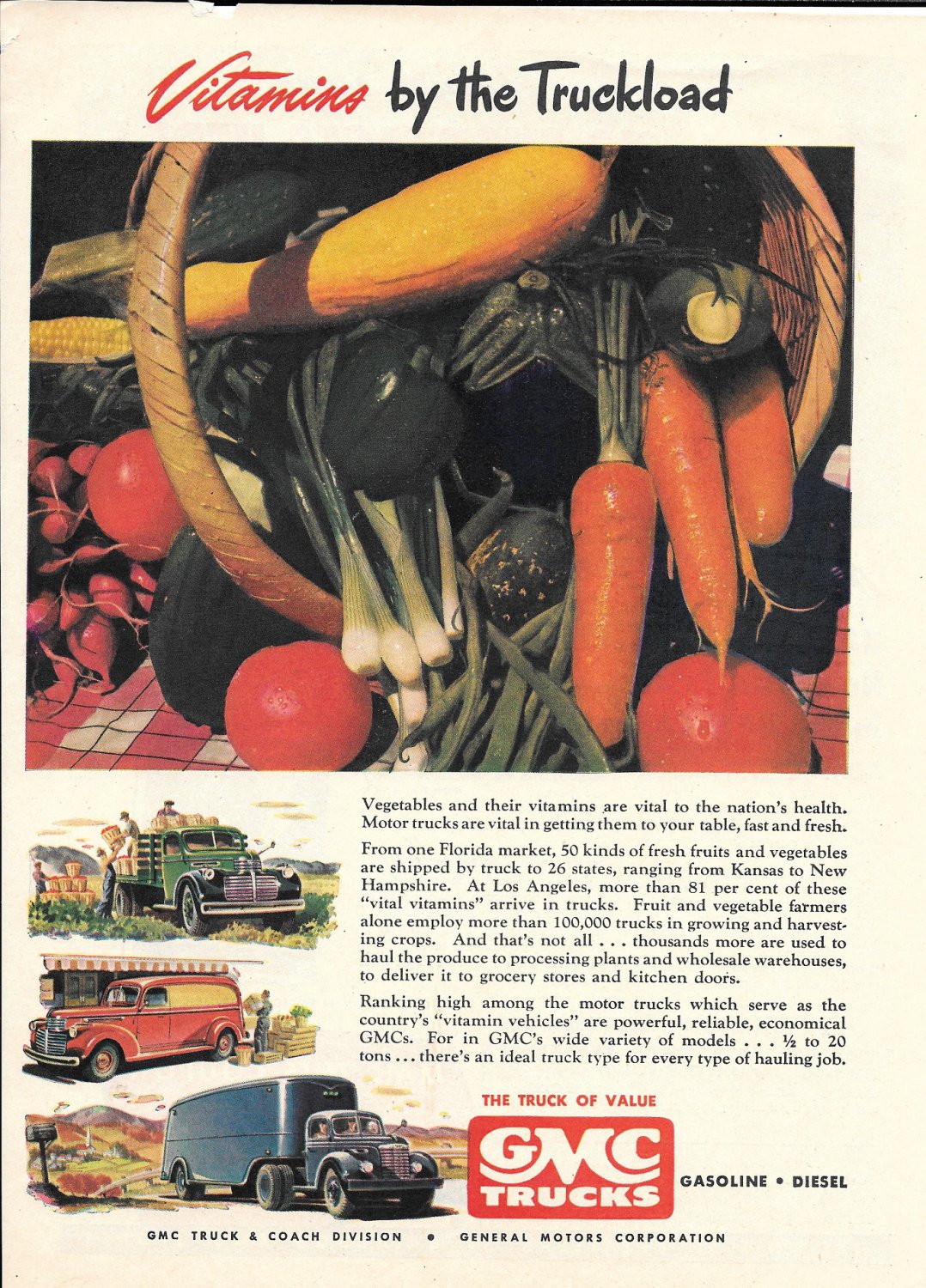 1946 GMC Trucks Vitamins By The Truckload Ad