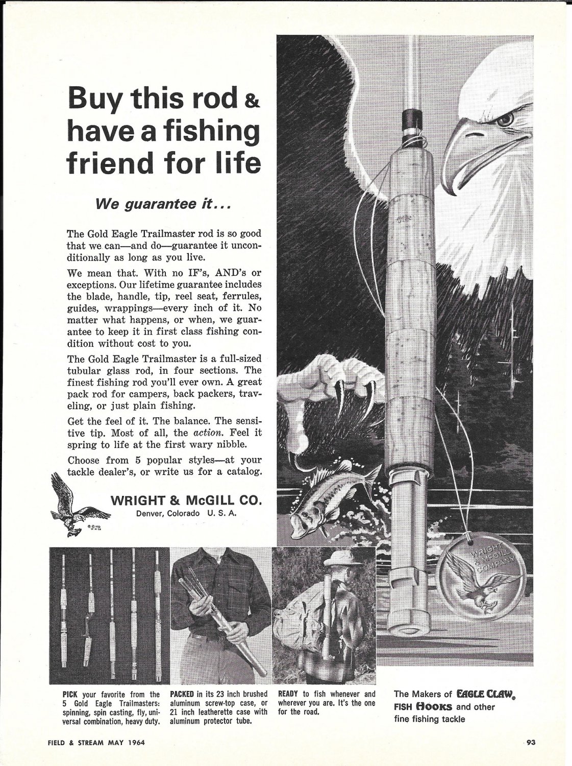 1964 Wright & McGill Gold Eagle Trailmaster Fishing Rod Ad
