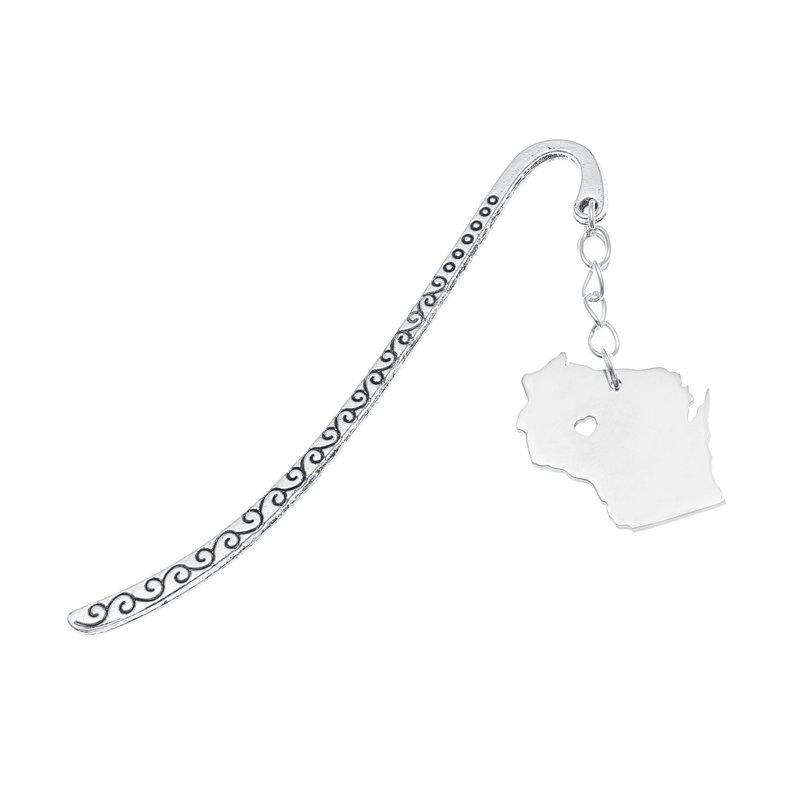 US State map bookmark silver tone Wisconsin state ASD2373
