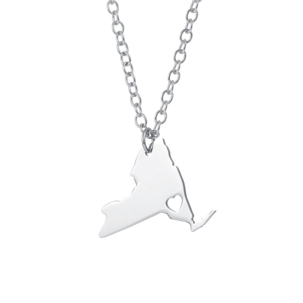 US State map necklace silver tone New york state charm necklace ASD2347