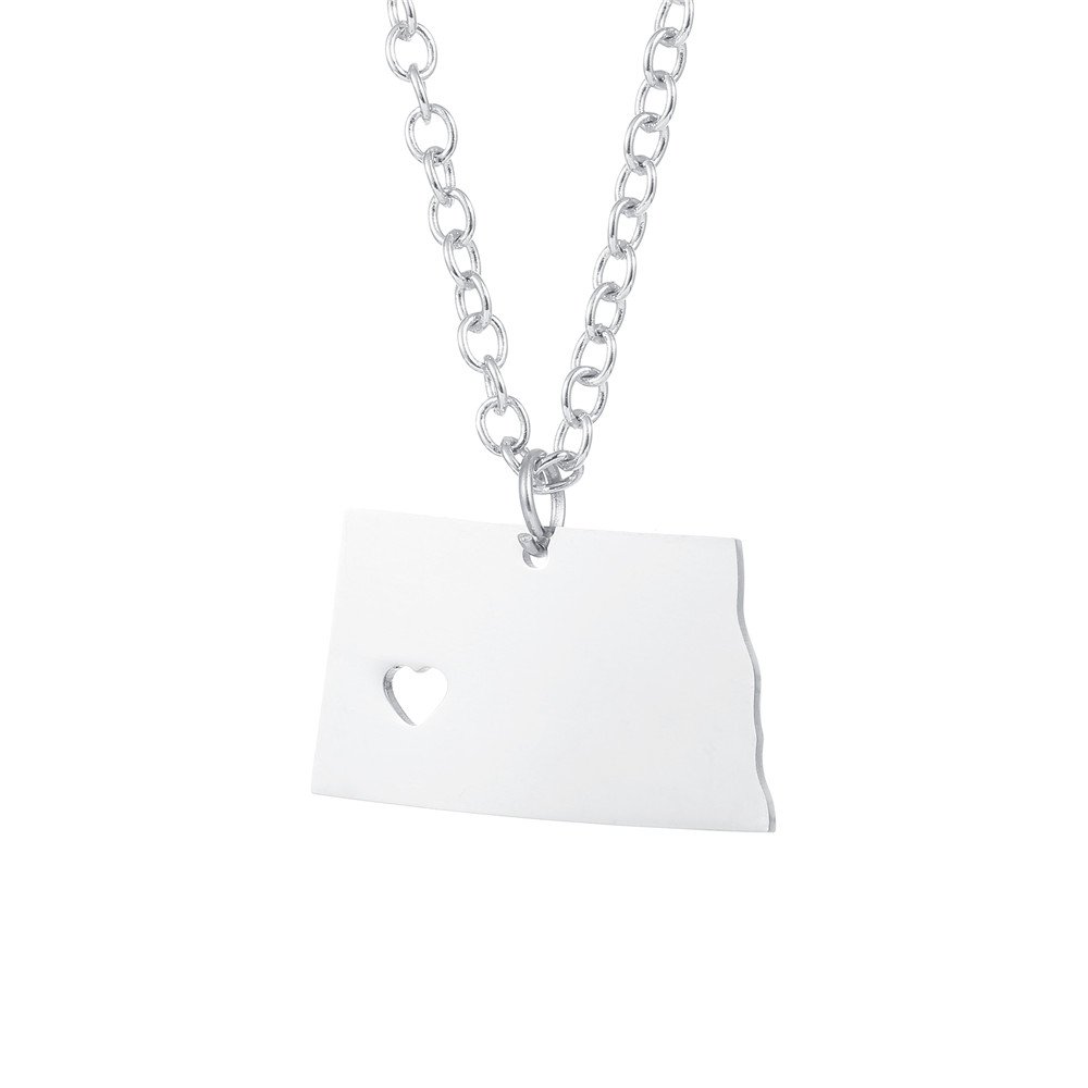 US State map necklace silver tone North dakota state charm necklace ASD2375