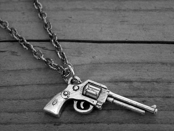 Silver Gun Necklace Western Pistol Shotgun Revolver Handgun Roll Rocker ...