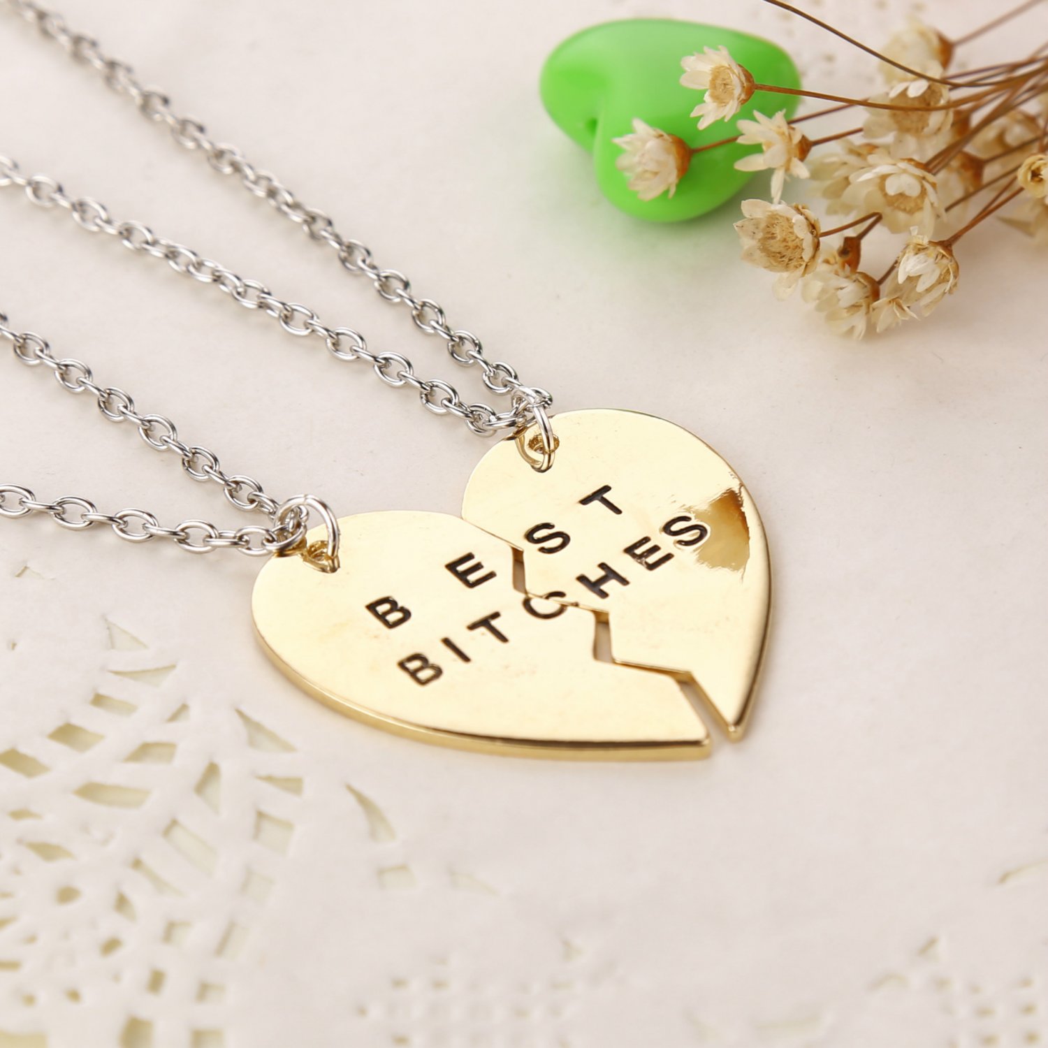 gold best friend initial birthstone necklace jewrlry broken heart set ...