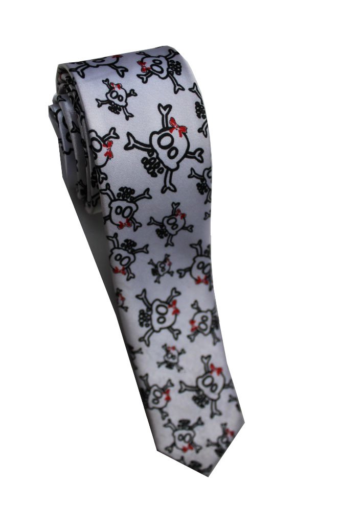 Kawaii Emo Girls Skull Crossbones WHITE Slim Novelty Neck Tie