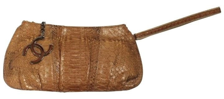 Vintage Chanel Rare Cognac Python Clutch Wristlet Bag