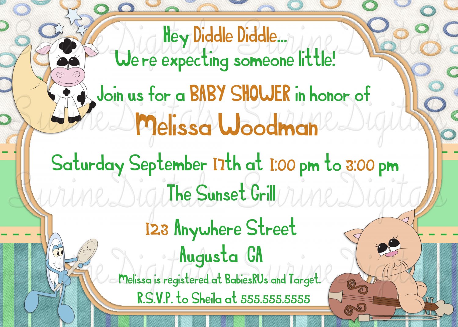 Hey Diiddle Diddle Themed Baby Shower Invitation/ Children's Nursery ...