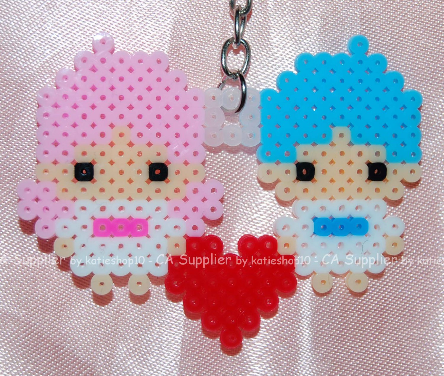 Perler Beads Hand Craft Art Little Twin Star Figure Key Ring Chain Charm
