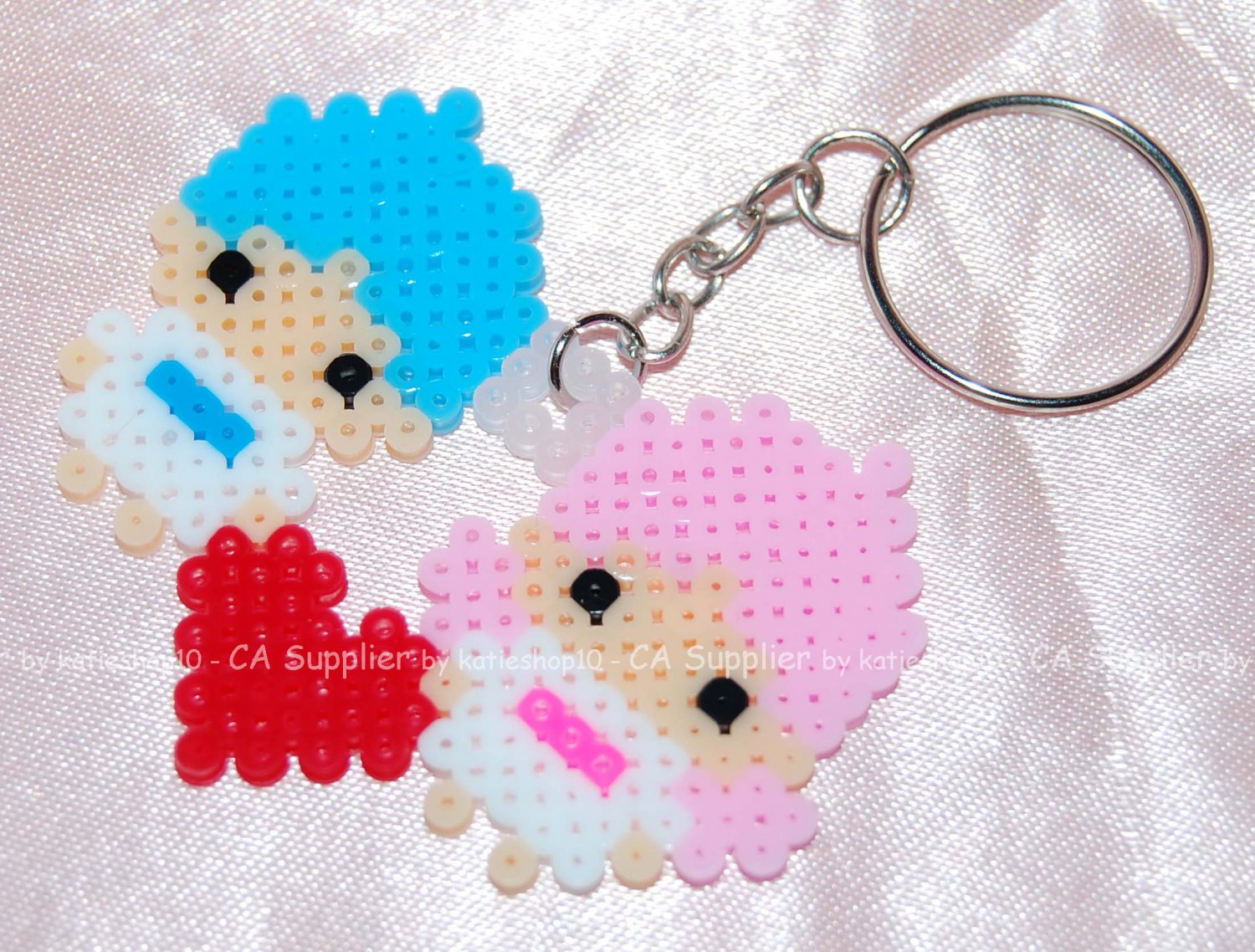 Perler Beads Hand Craft Art Little Twin Star Figure Key Ring Chain Charm