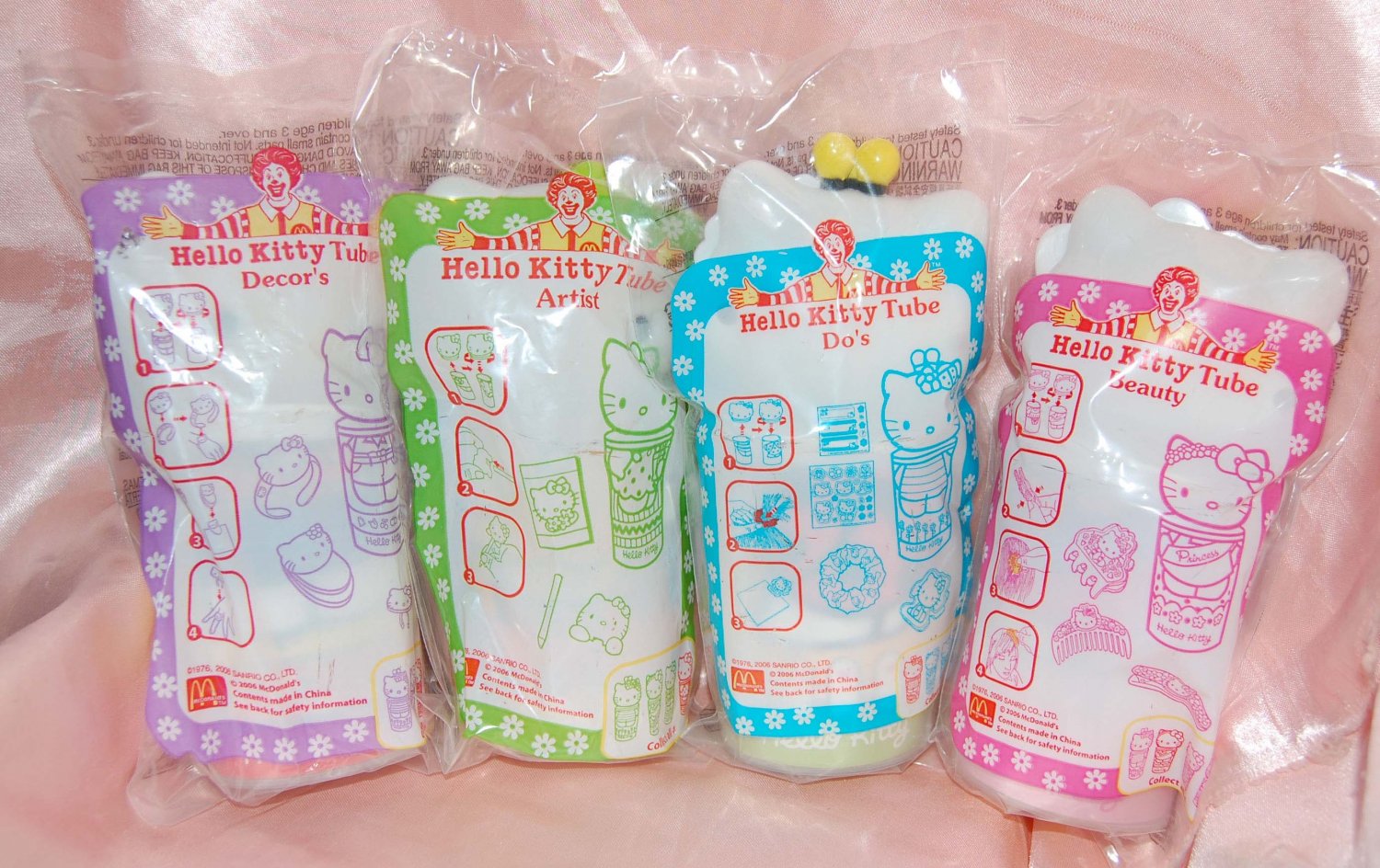 2006 McDonald's Sanrio Hello Kitty Tube FULL Set of 4 Artist Beauty ...