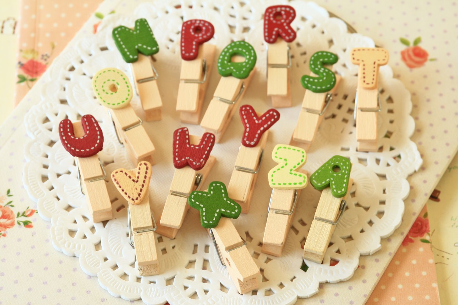 Colorful Alphabet Wood Pegs Letter Clips