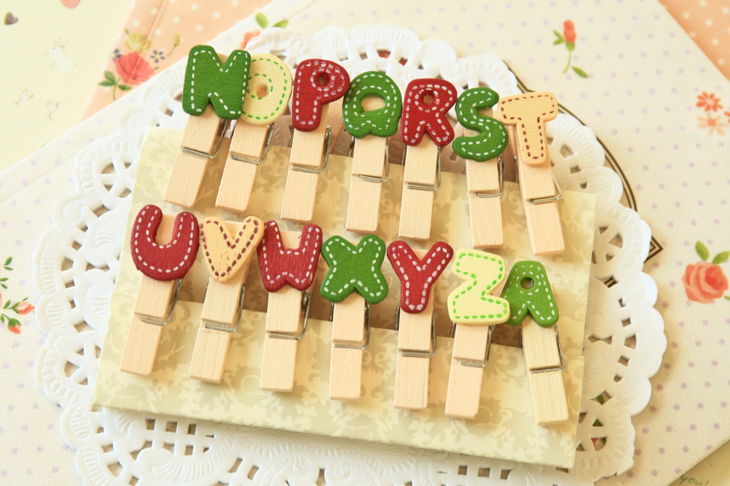 Colorful Alphabet Wood Pegs Letter Clips