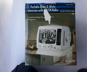 Spectra 5" Black & White Portable Vintage TV with AM/FM Radio