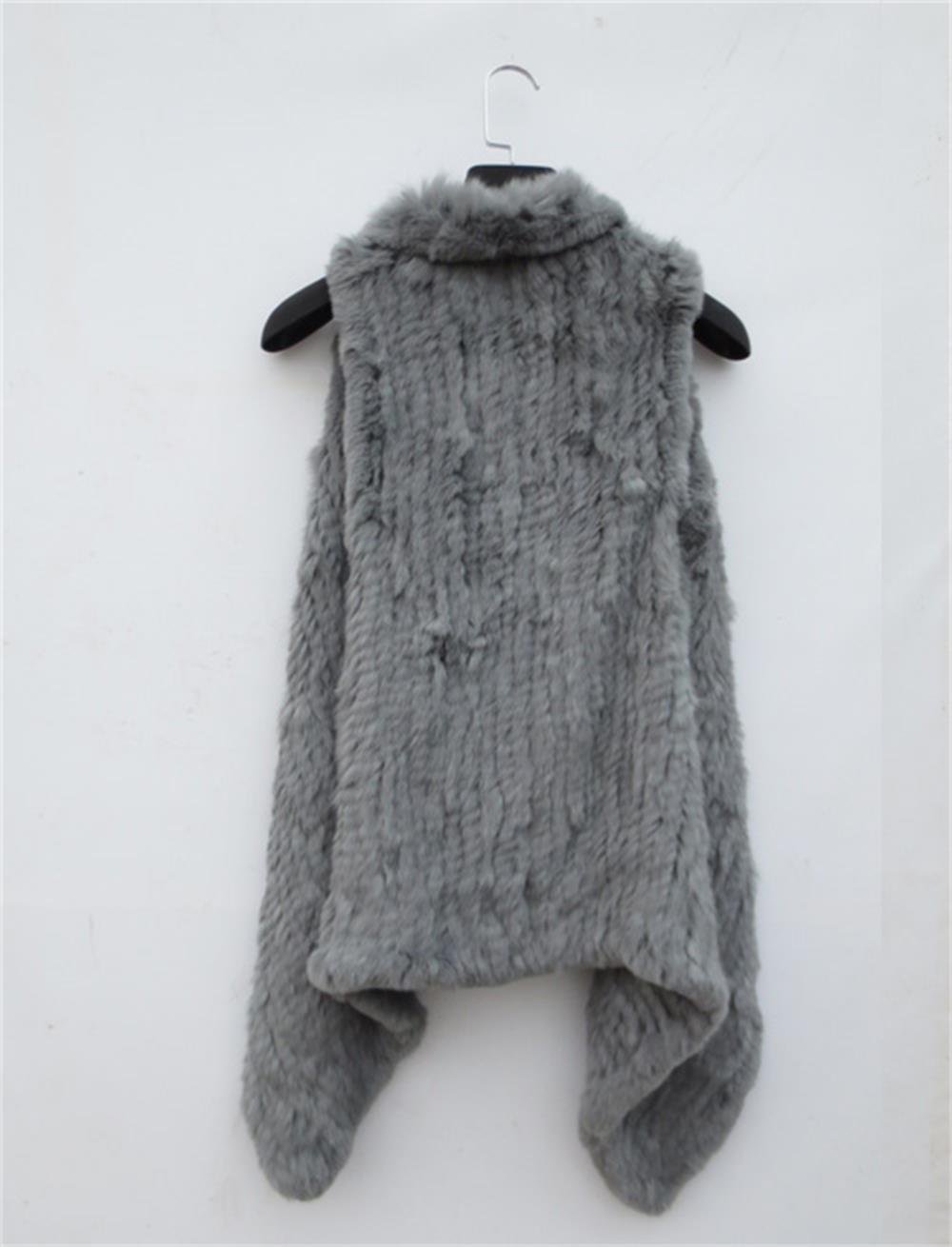 Dark Grey Rabbit Fur Vest Knit Cardigan Casual
