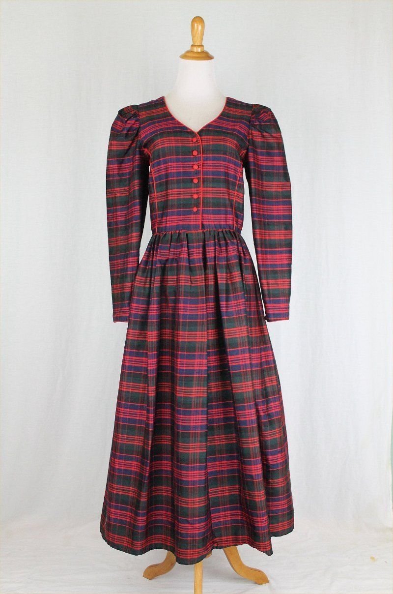 Vintage Marion Donaldson Scottish Plaid Silk Dupioni Dress S UK 10 US 6