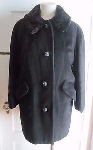 Vintage Ebonique Worumbo Brooks New Brunswick Faux Fur Collar Wool Coat ...
