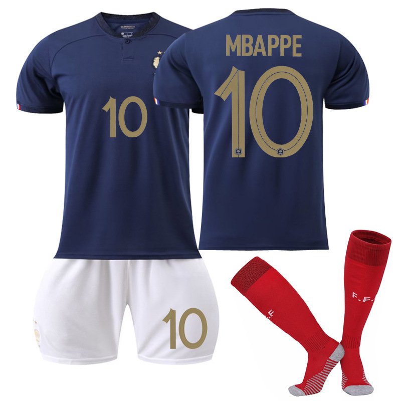 Adult Kylian Mbappé Home Soccer Kits 22 23 France National Football ...