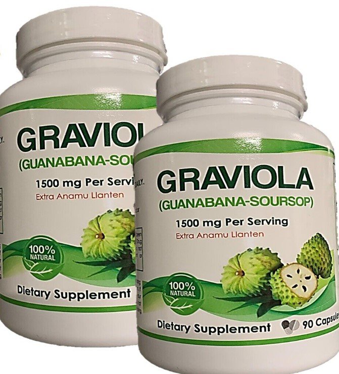Graviola 1500mg x/s 180 Capsules Guanabana/Soursop/bonus Anamu-llanten 3 Month