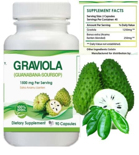 Graviola 1500mg x/s 180 Capsules Guanabana/Soursop/bonus Anamu-llanten 3 Month