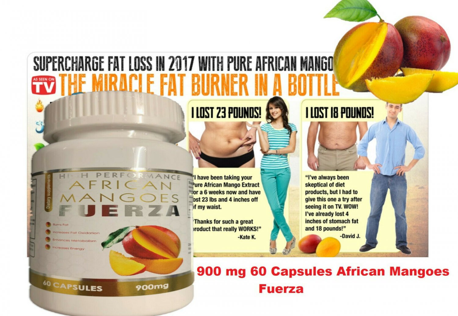 African Mango 900 Pure Extract 60 capsules Fat Burner Weight Loss ...