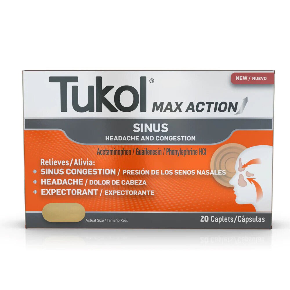 Tukol Max Action Sinus Caplets. Max Strength Congestion and Pain Relief ...