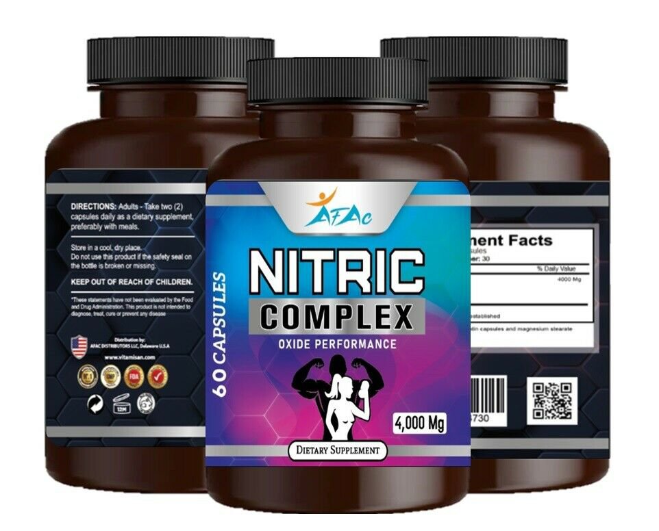 Nitric Oxide Complex 4000mg L-Arginine Muscle Pump Growth Pills AAKG 60