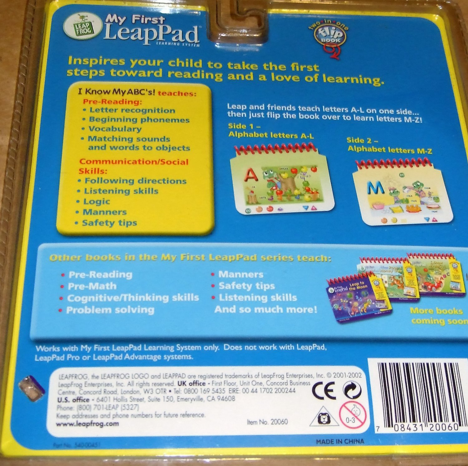 My First LEAP PAD "I Know My ABC's!" Leap Frog Book and Cartridge NEW