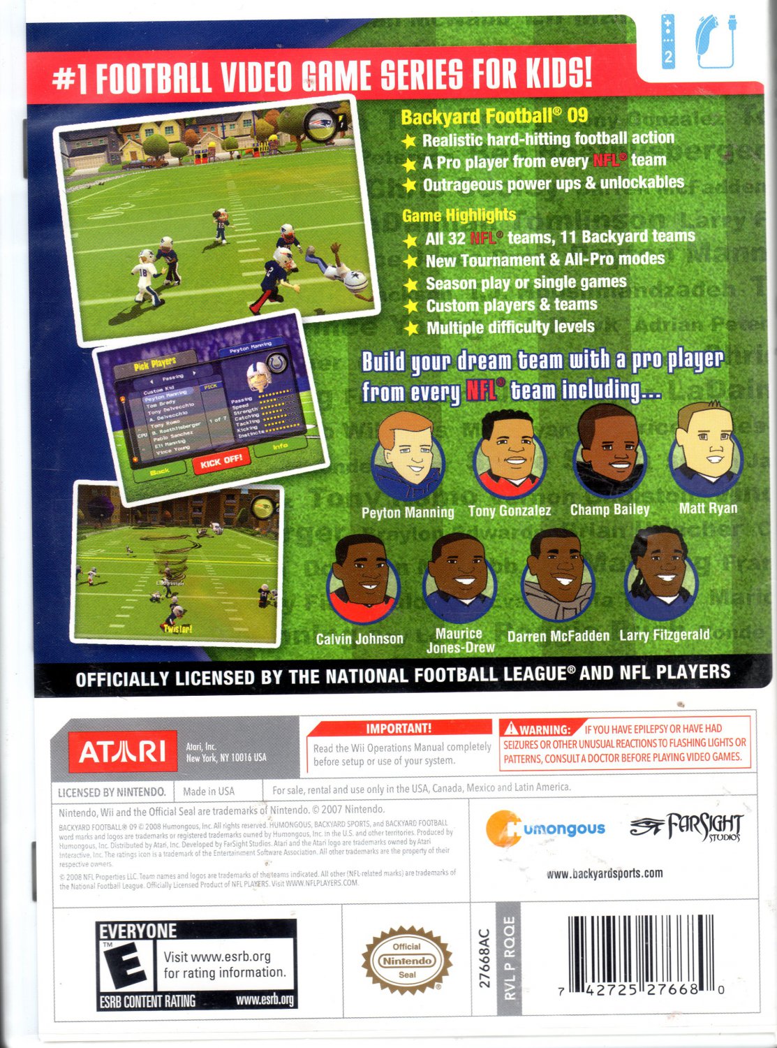 Backyard Football 09 2009 with Tom Brady Nintendo Wii Game