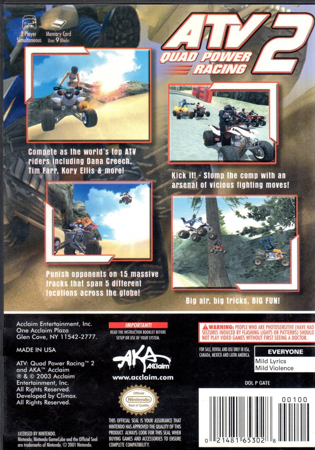 ATV 2 Quad Power Racing Nintendo Gamecube Game