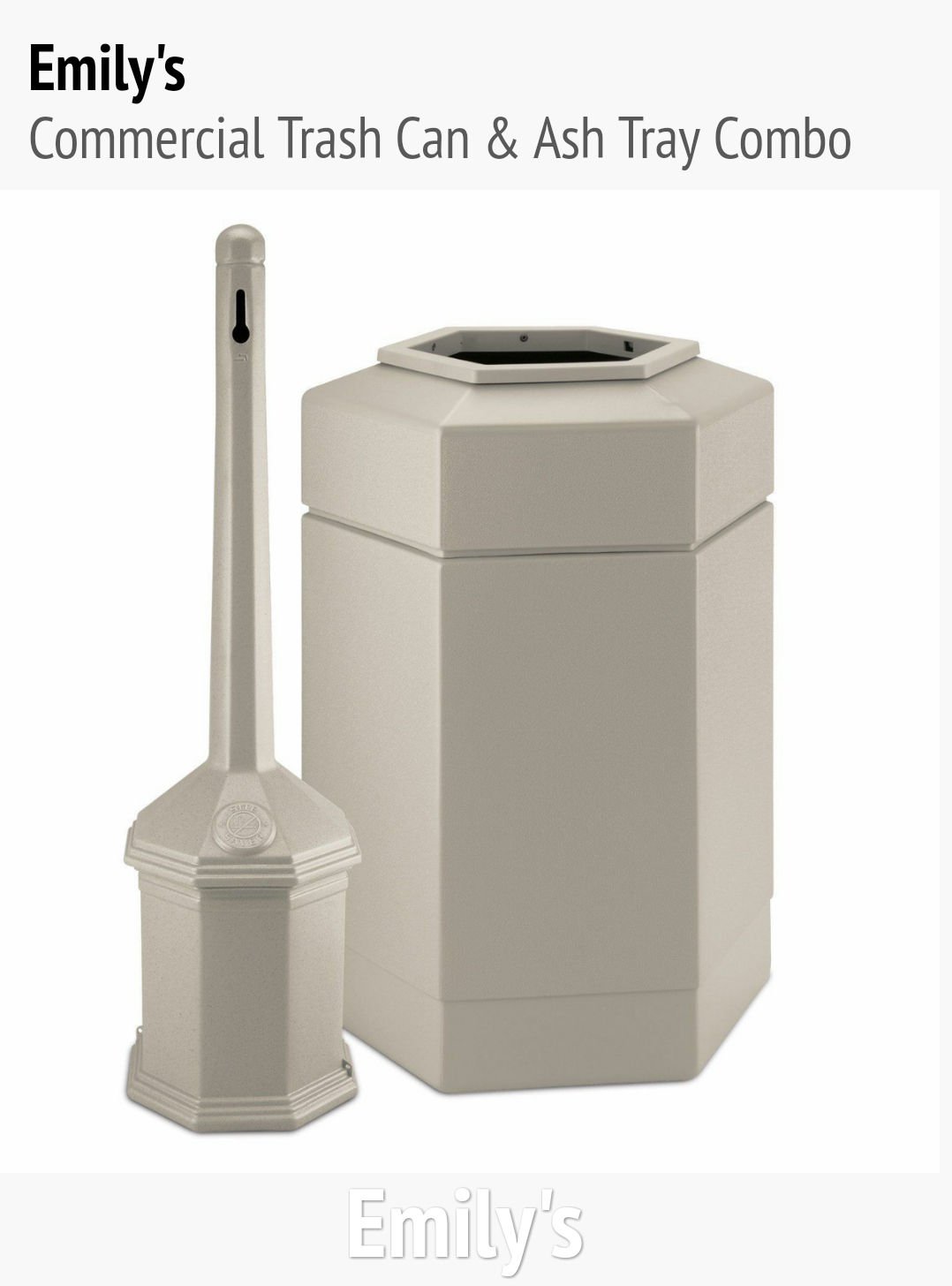 Commercial Trash Can & Cigarette Ash Tray Combo Beige 30 Gallon