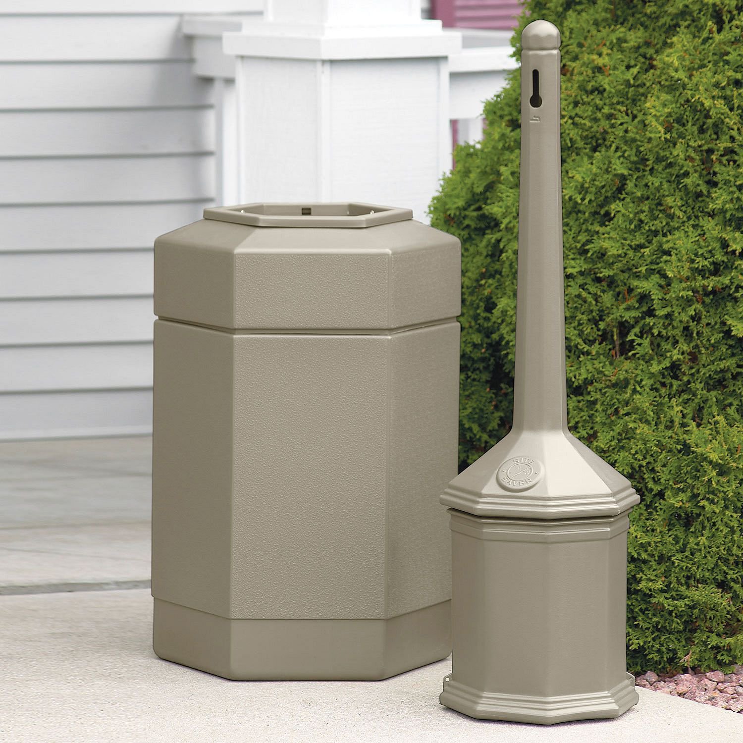 Commercial Trash Can & Cigarette Ash Tray Combo Beige 30 Gallon