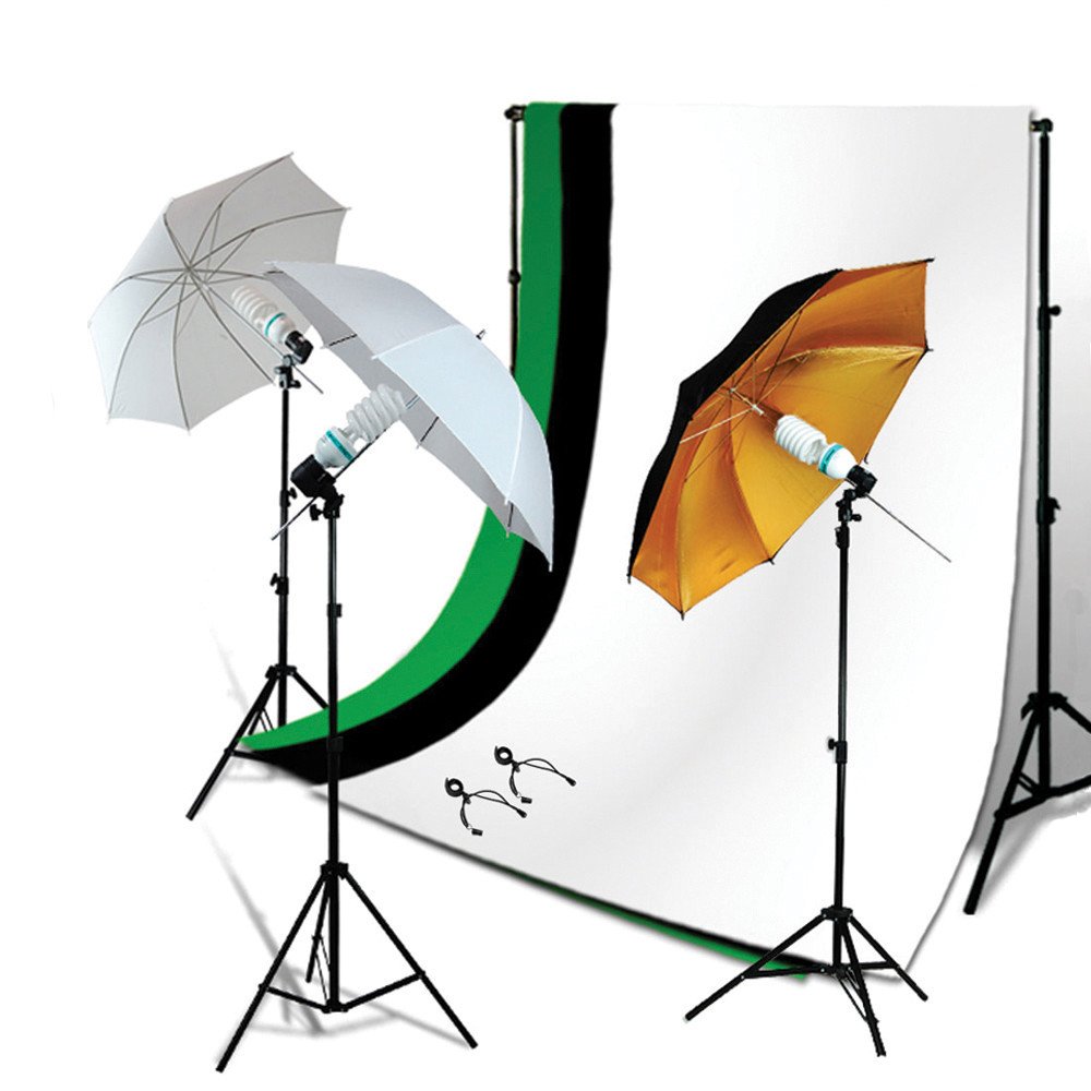 Triple Source Umbrella Continuous Lighting Kit with Backdrop Support ...