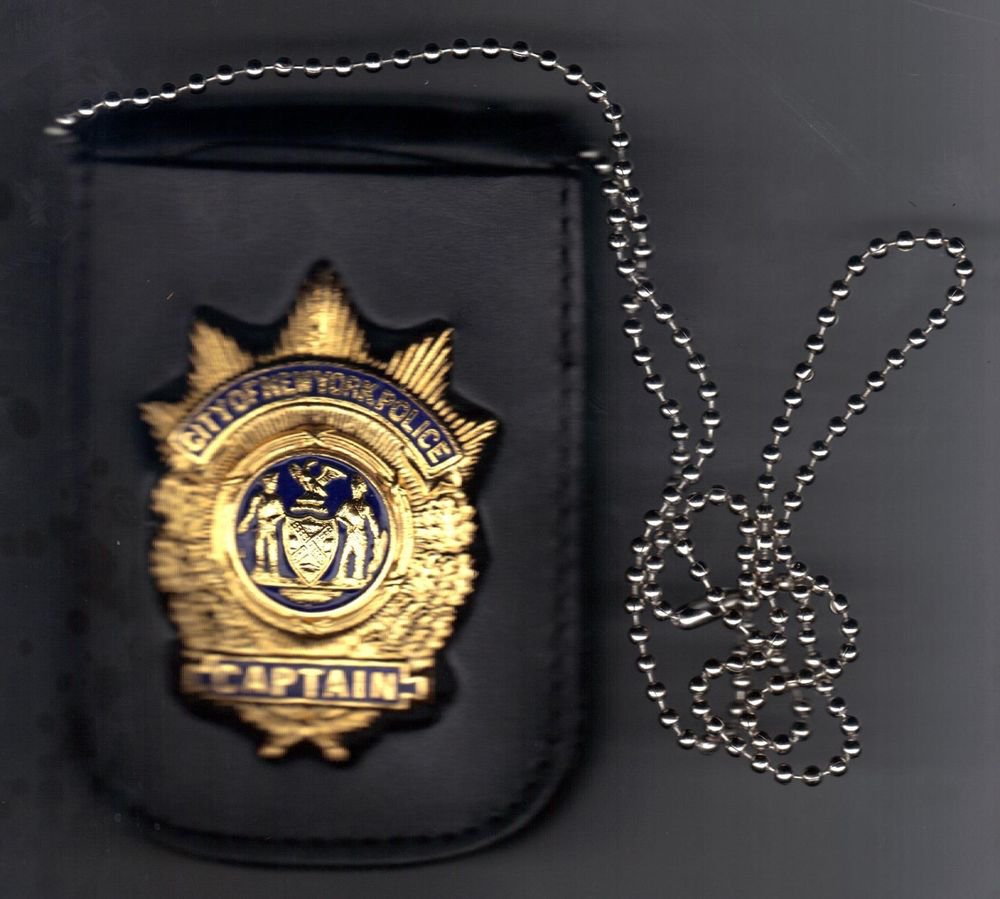 NYPD-Captain-Style Cut-Out Shield & ID Neck Holder w/chain Badge Not ...